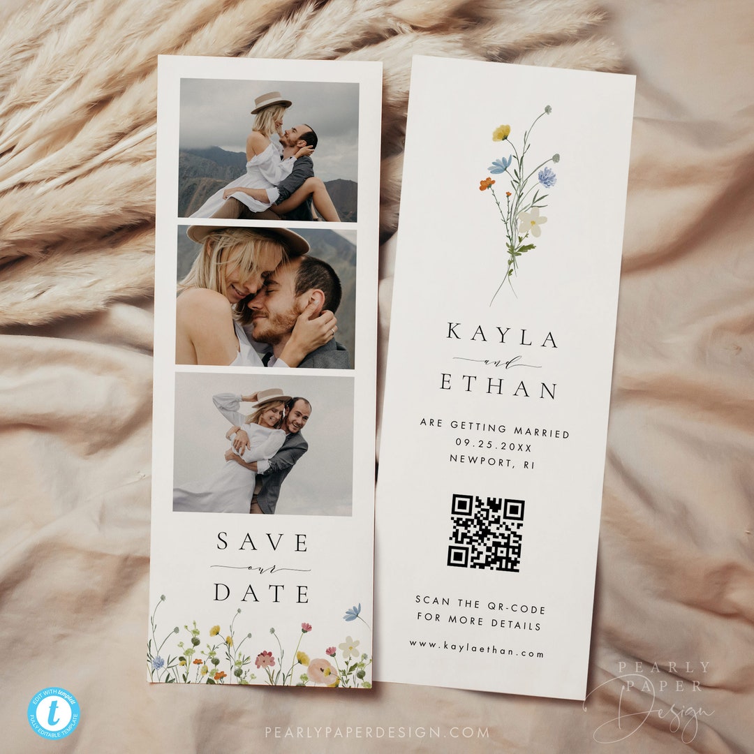 Floral Photo Strip Save the Date Template, Photo Booth Save Our Date ...