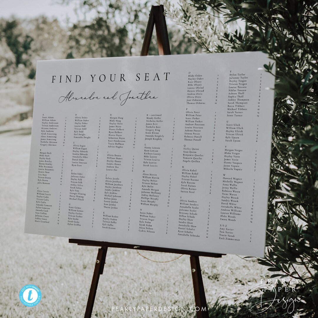 Alphabetical Seating Chart Template Download Minimalist Seating ...