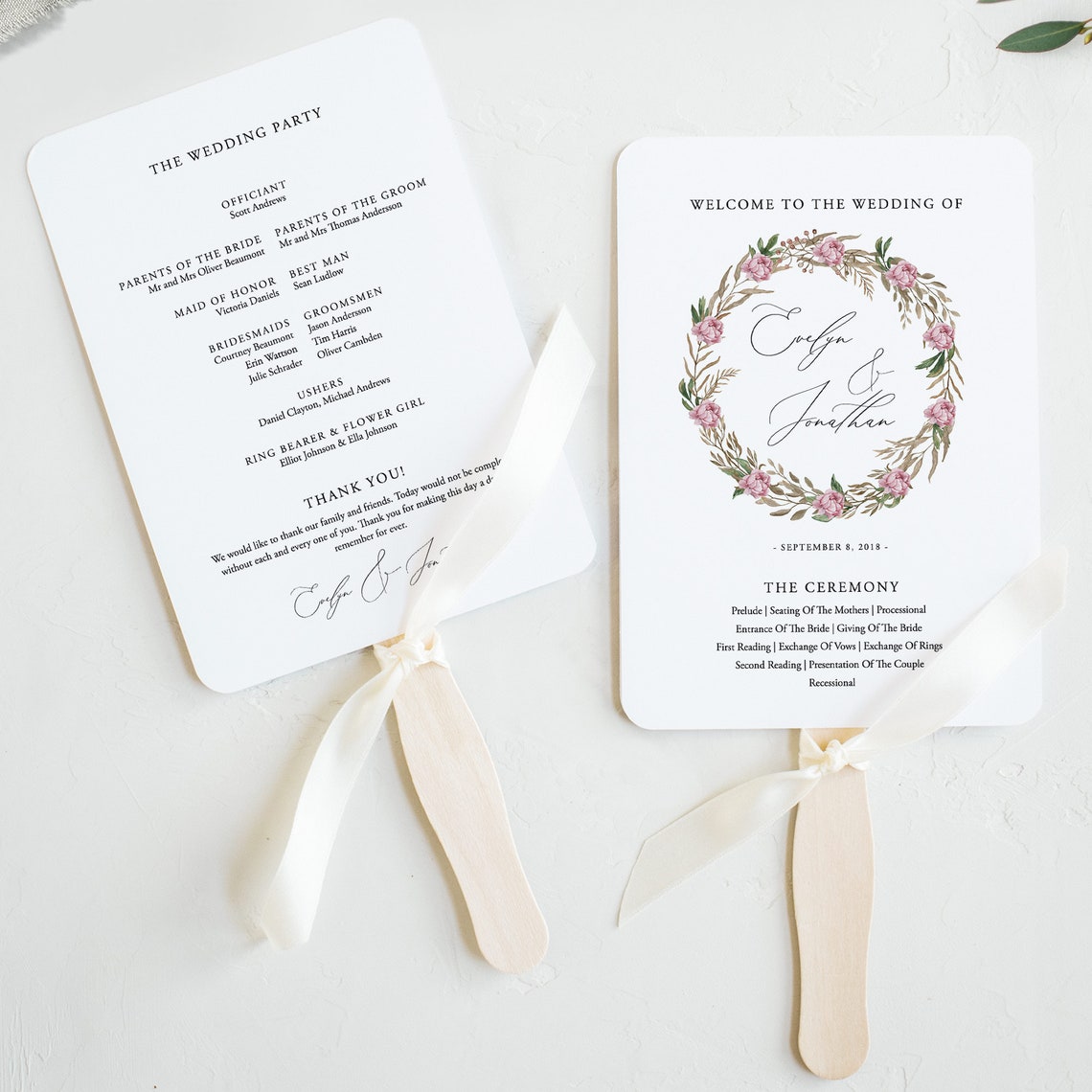 Wedding Program Fan Template Printable Editable Wedding - Etsy