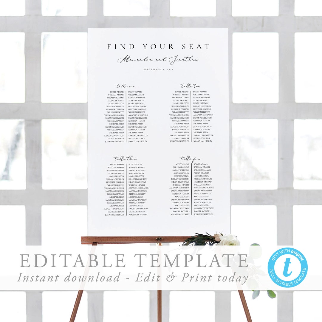 Wedding Seating Chart Template Modern Seating Table Seating Plan Simple ...