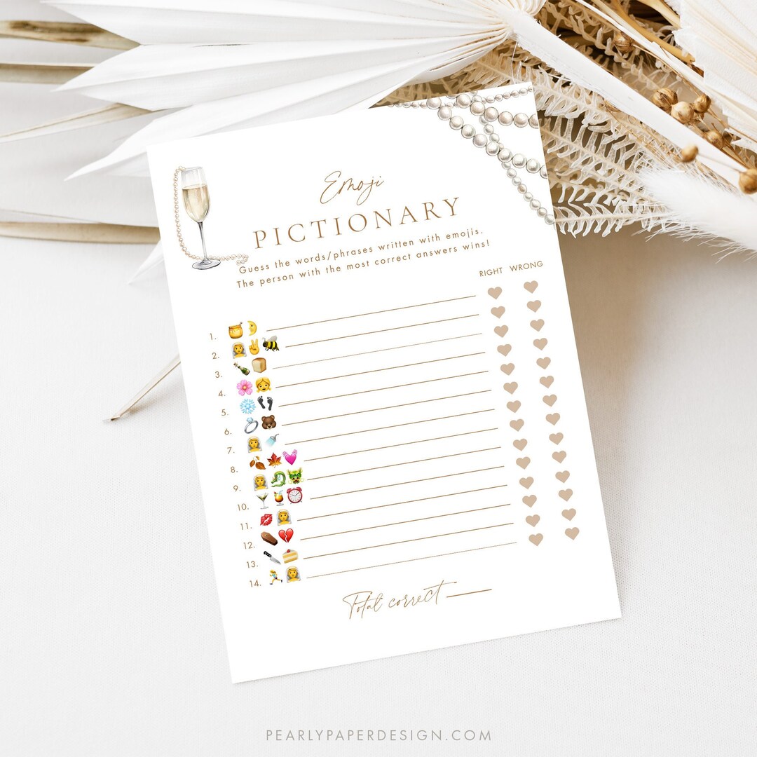Pearls and Prosecco Bridal Shower Emoji Pictionary Game Template ...