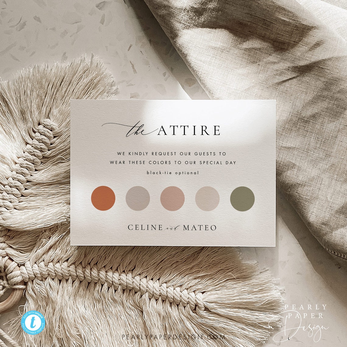 Wedding Attire Card Template Download, Guest Dress Code Insert Card ...