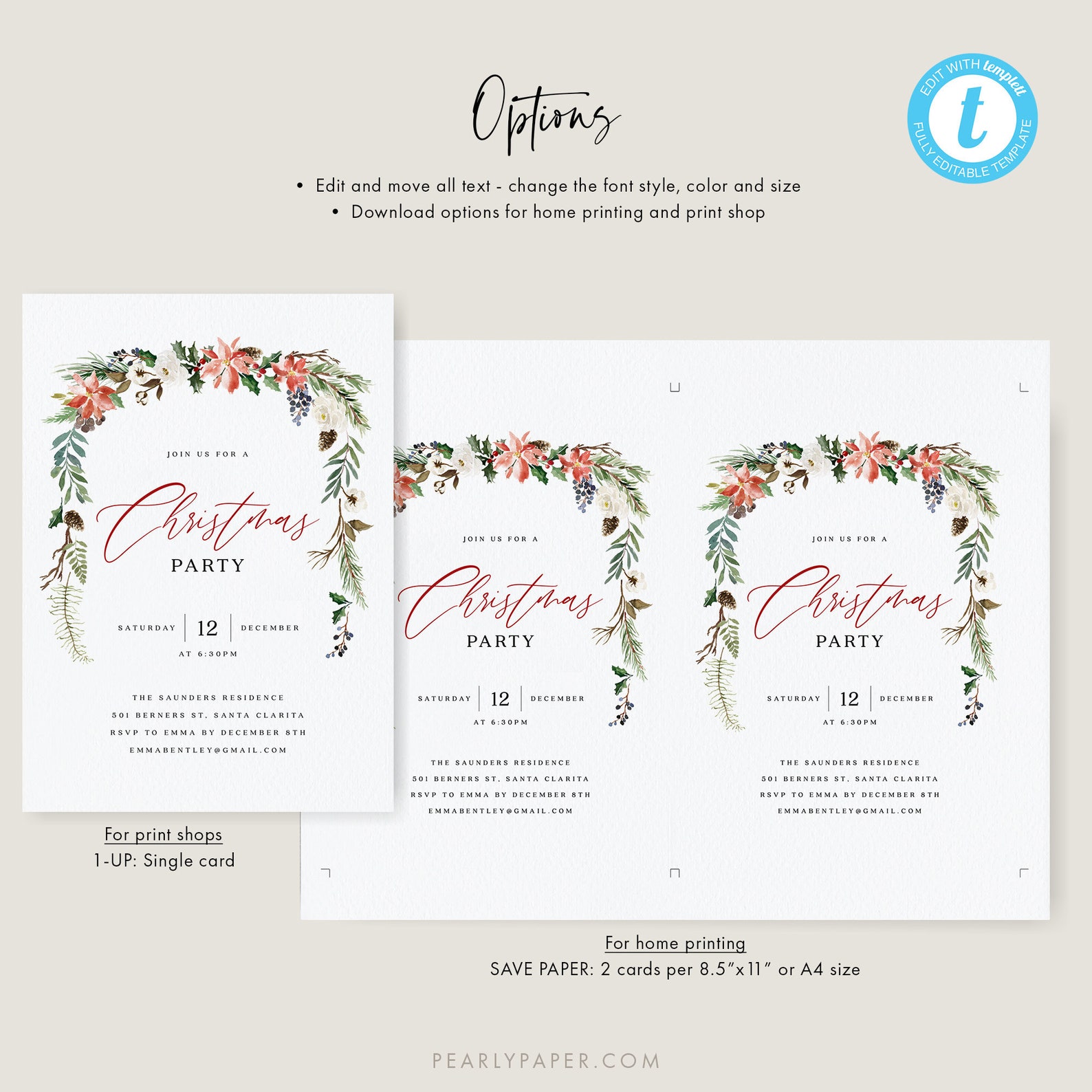 Printable Christmas Invitation Template Rustic Christmas - Etsy