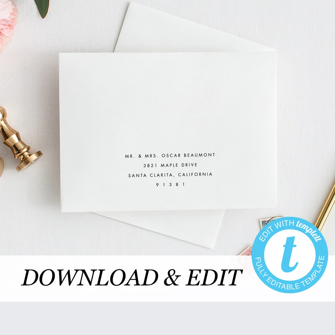 Envelope Template, Address Label Printable Wedding Envelope Templett ...