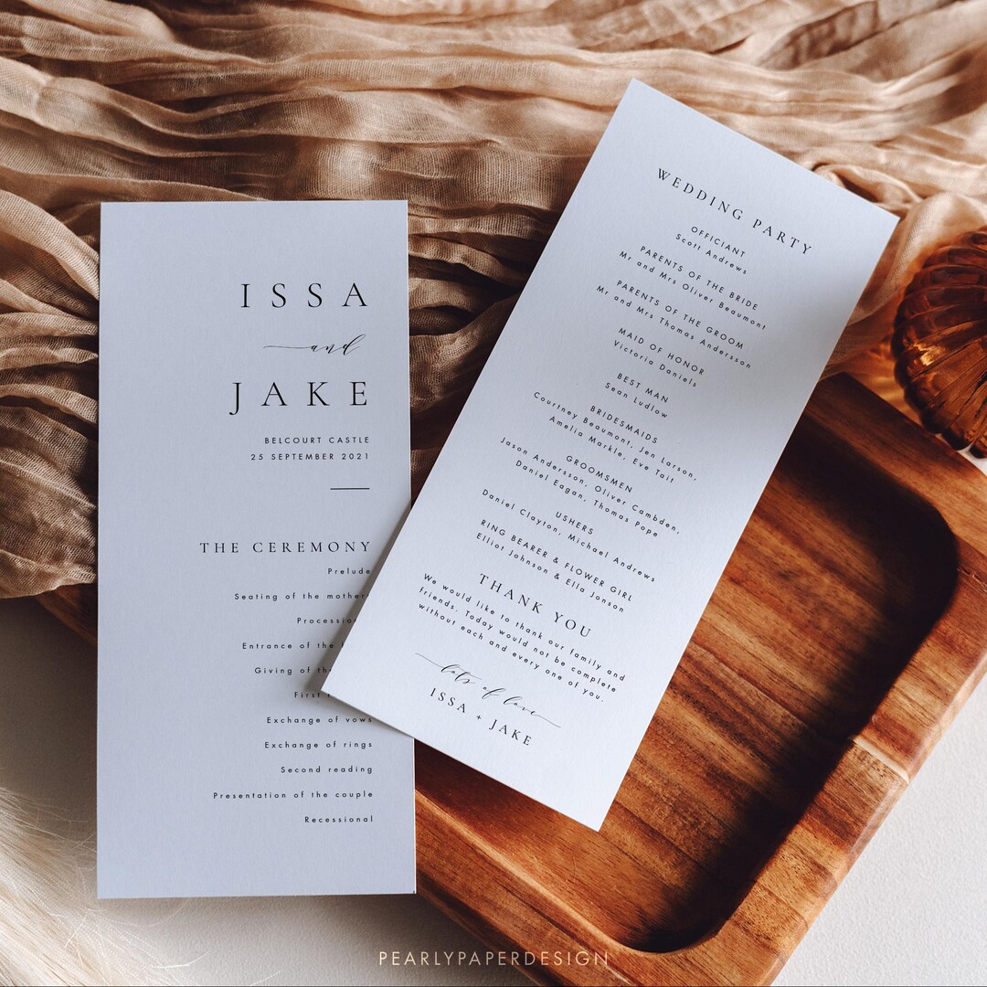 Wedding Program Template, Minimalist Wedding Program, Printable Wedding Ceremony Program, Modern ...