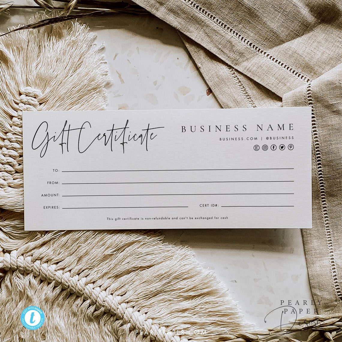 Small Business Gift Certificate Template Modern Gift Voucher | Etsy