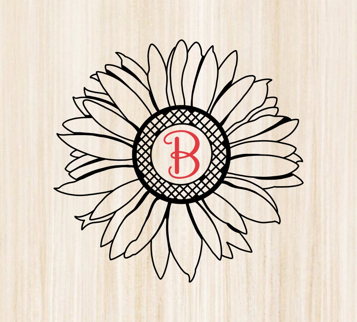 Single initial sunflower monogram decal to personalize your | Etsy