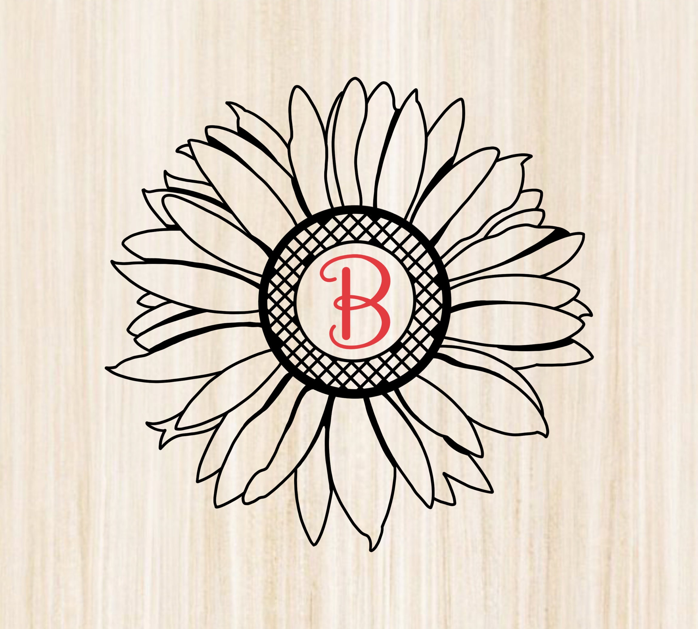 Single initial sunflower monogram decal to personalize your | Etsy