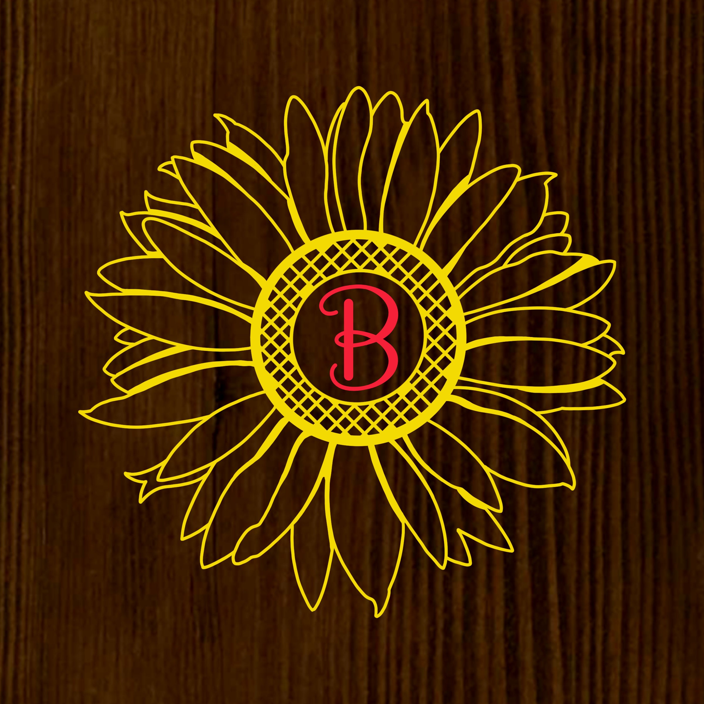 Single initial sunflower monogram decal to personalize your | Etsy