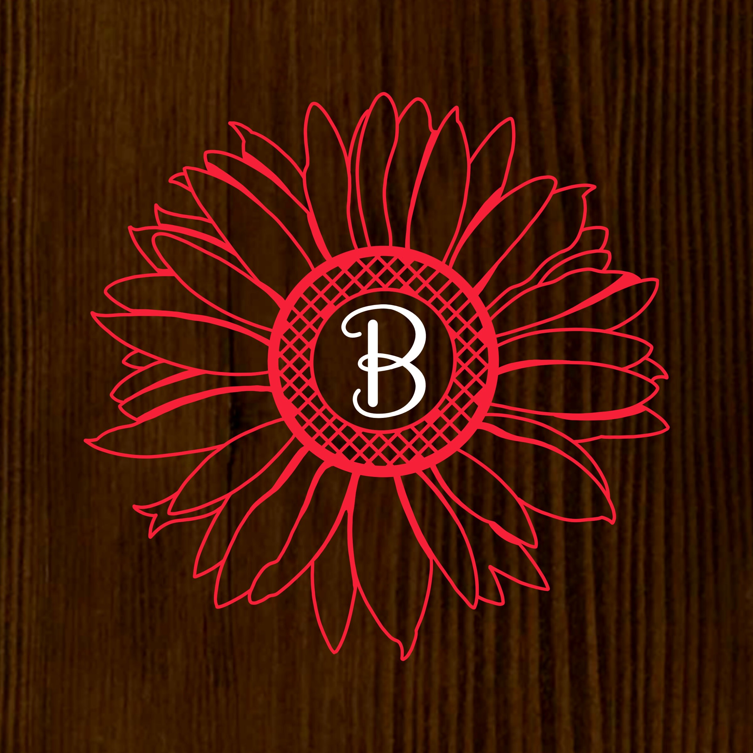 Single initial sunflower monogram decal to personalize your | Etsy