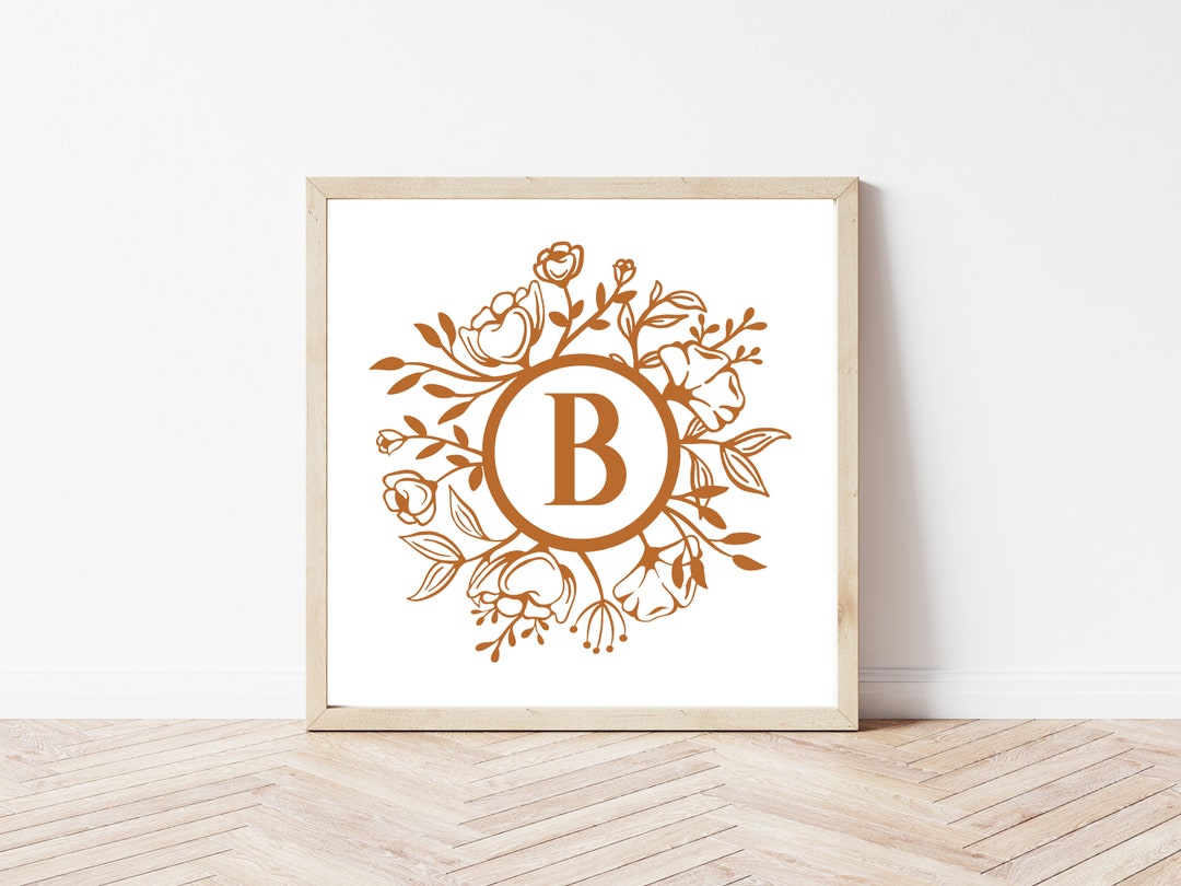 Floral Initial Printable Sign, Floral Monogram Wreath Printable, Custom ...