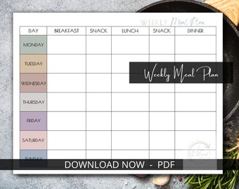 Printable Weekly Meal Plan With Snack Sections INSTANT | Etsy