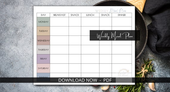 Printable Weekly Meal Plan With Snack Sections Color | Etsy