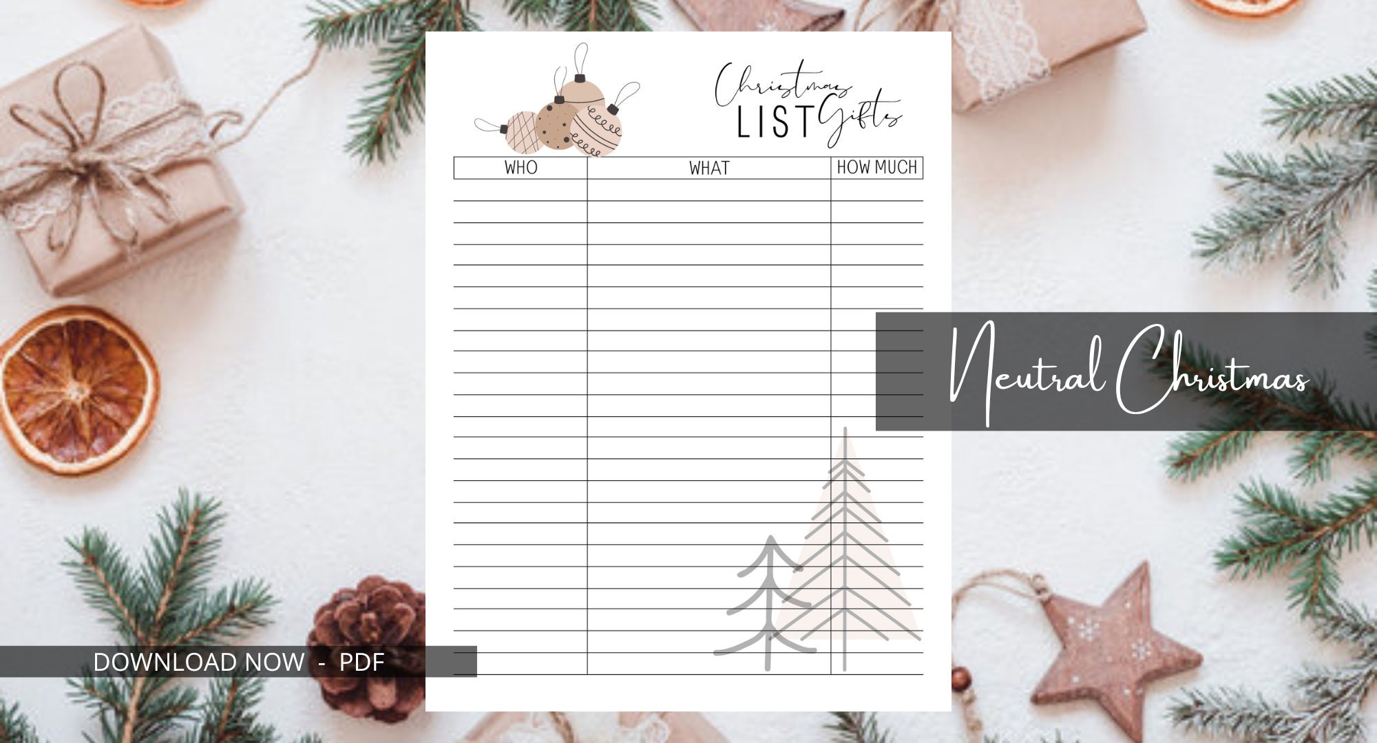 Christmas Gifts List | Digital Download | PDF | A Neutral Christmas - Etsy