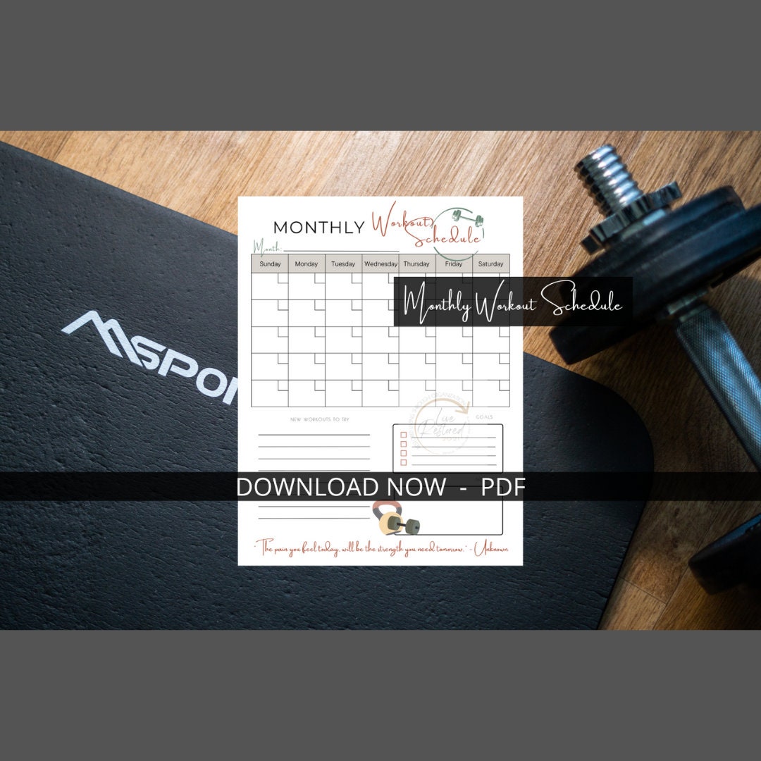Monthly Fitness Schedule Printable, Instant Download, Digital, Gym ...