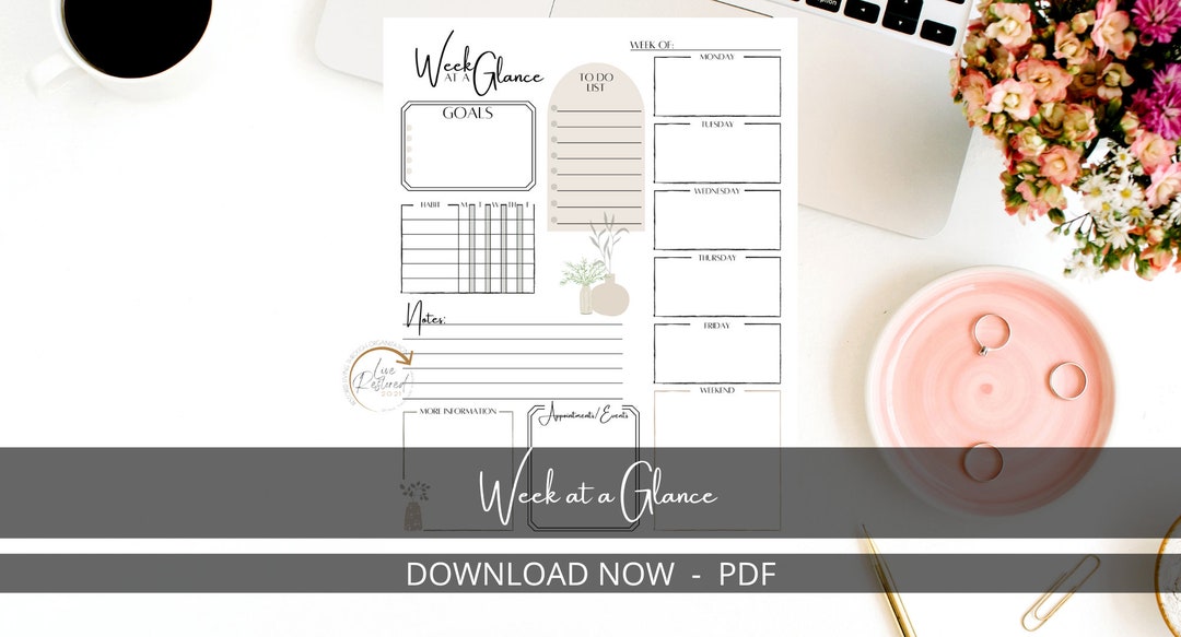 Week at a Glance | PDF | Weekly Planner | Instant Download - Etsy