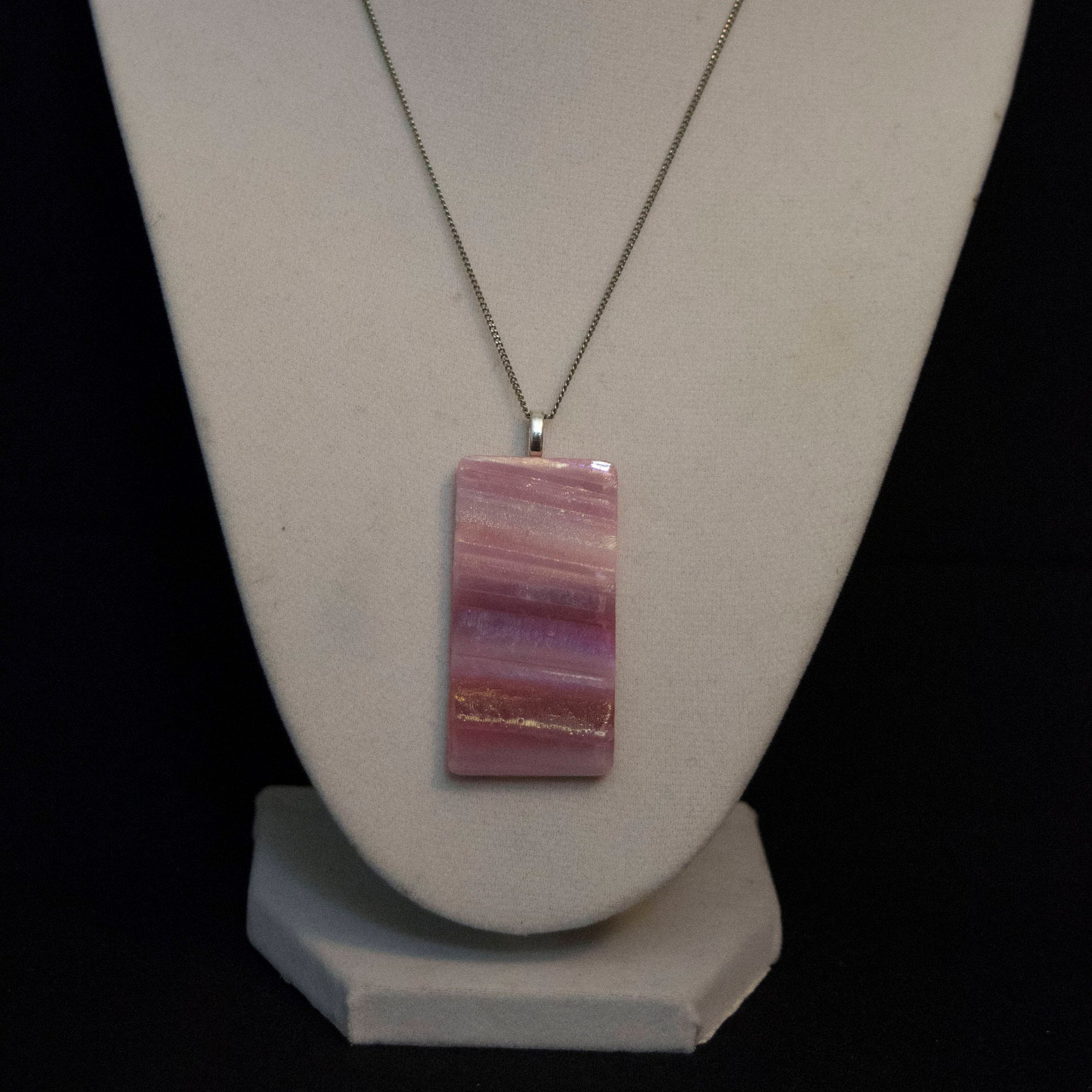 Fused Glass Pendant Abstract Pink Stripe Dichrome Design Handmade ...