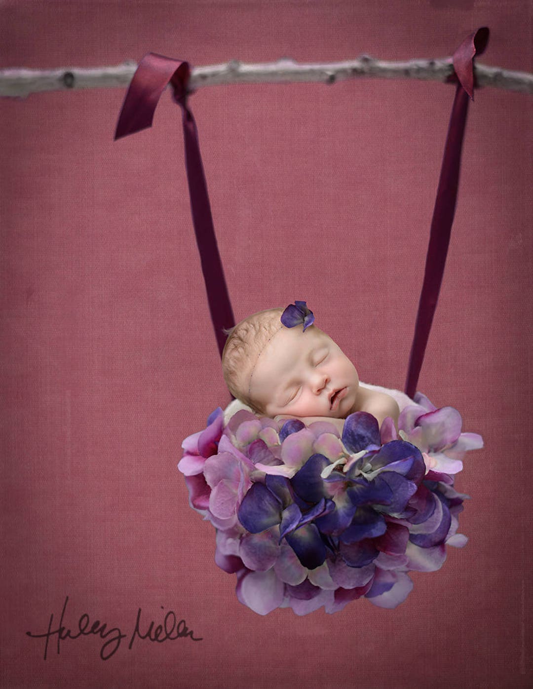 2x! Newborn Digital Girl Backdrop Background Hanging Purple Flower ...