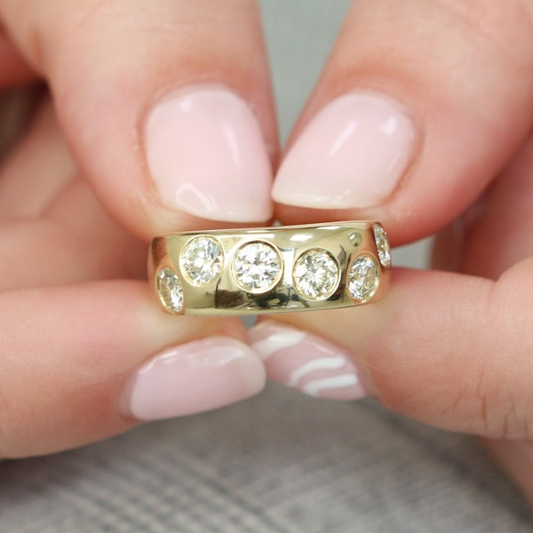 Diamond Wide Band Gold Rings - Etsy