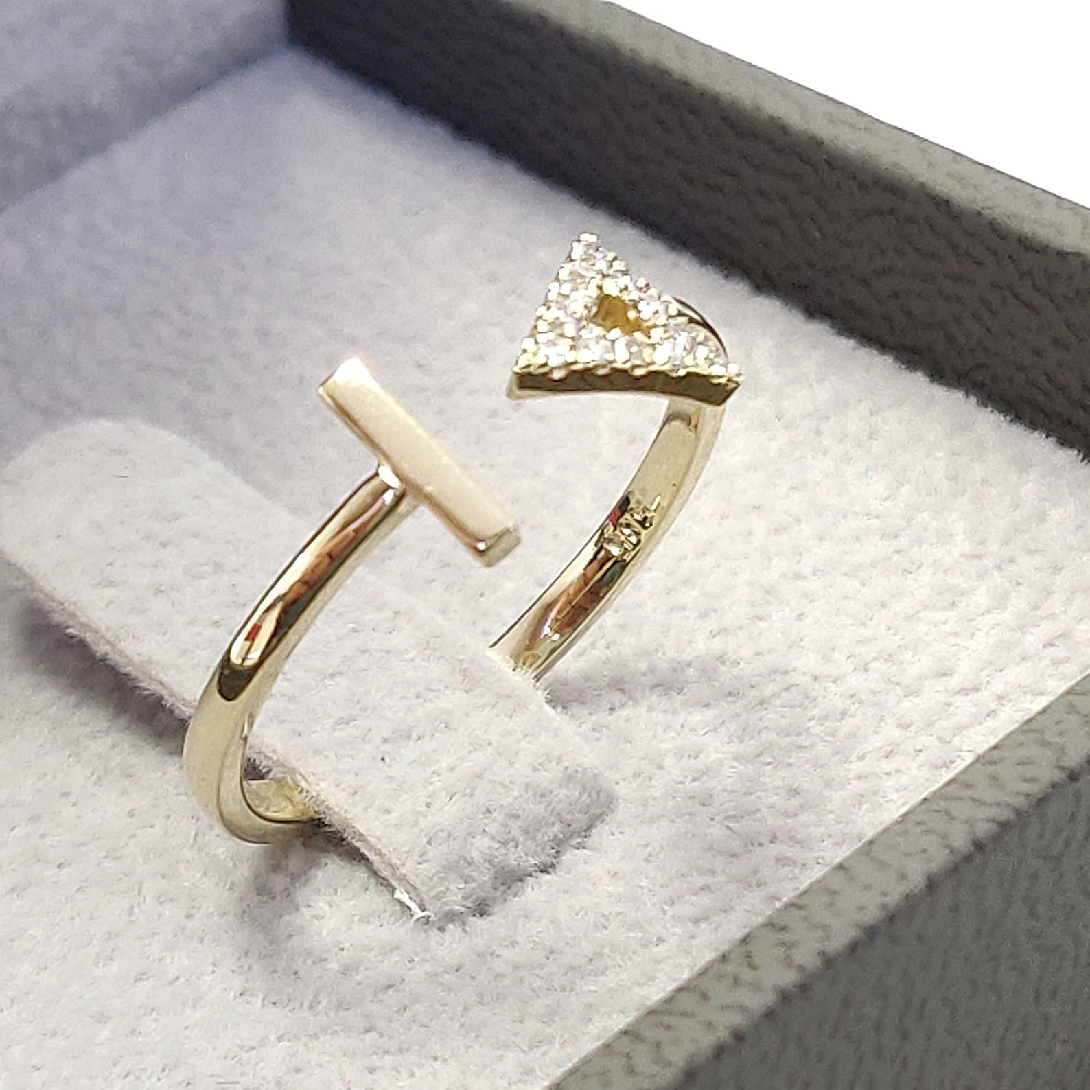 Open Diamond Ring Triangle Ring Delicate Ring Yellow Gold - Etsy