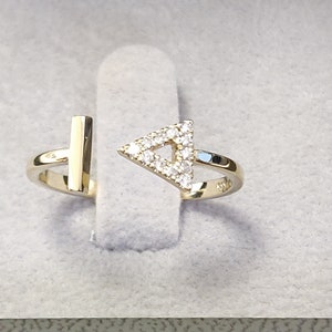 Open Diamond Ring, Triangle Ring, Delicate Ring, Yellow Gold, Diamond ...