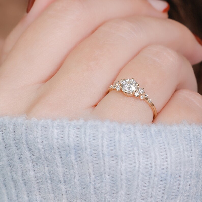 Dainty Diamond Ring for Women, Diamond Ring Engagement, 14k Gold Multi ...