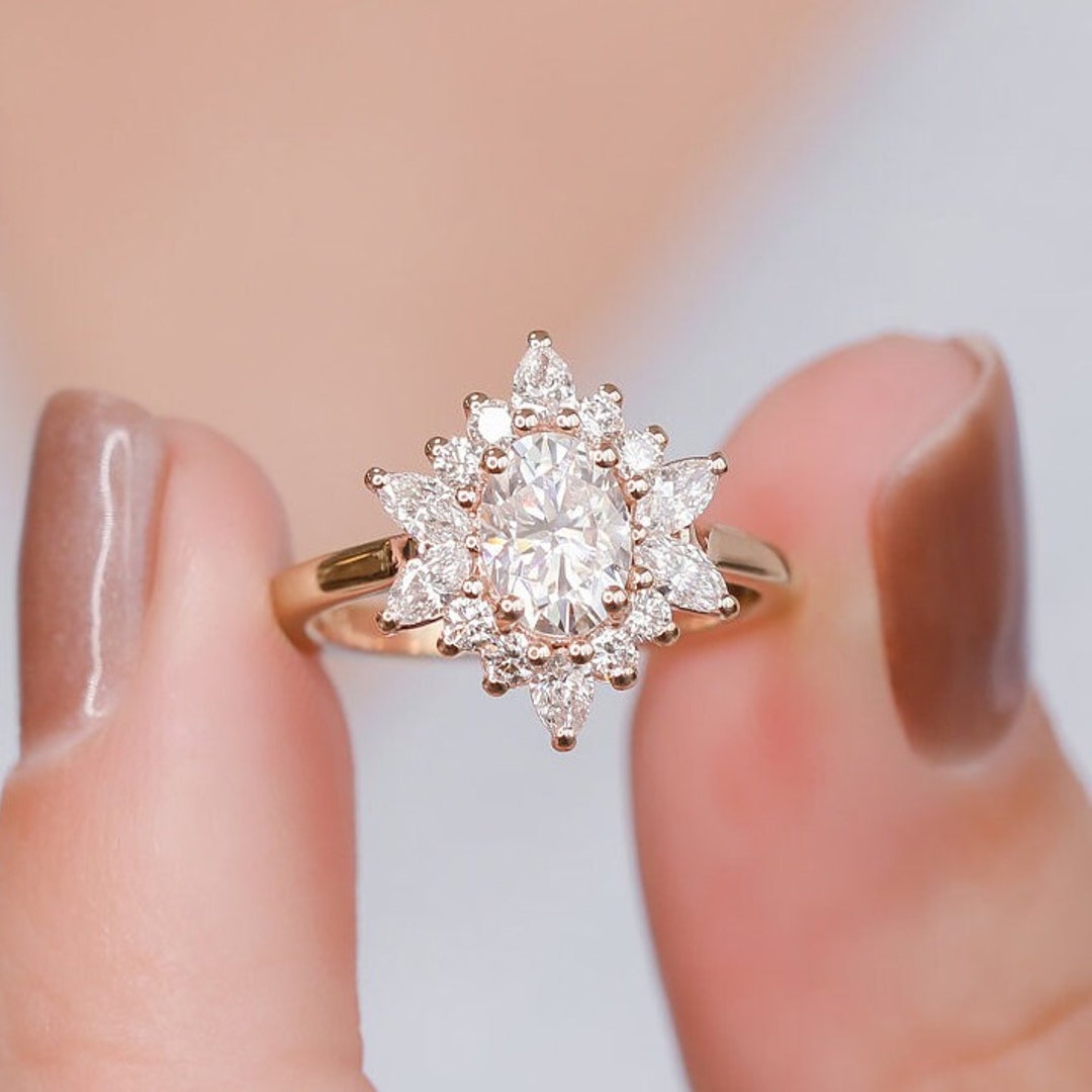 Multi Diamond Engagement Ring, Oval Cut Diamond Ring, Natural Diamond ...