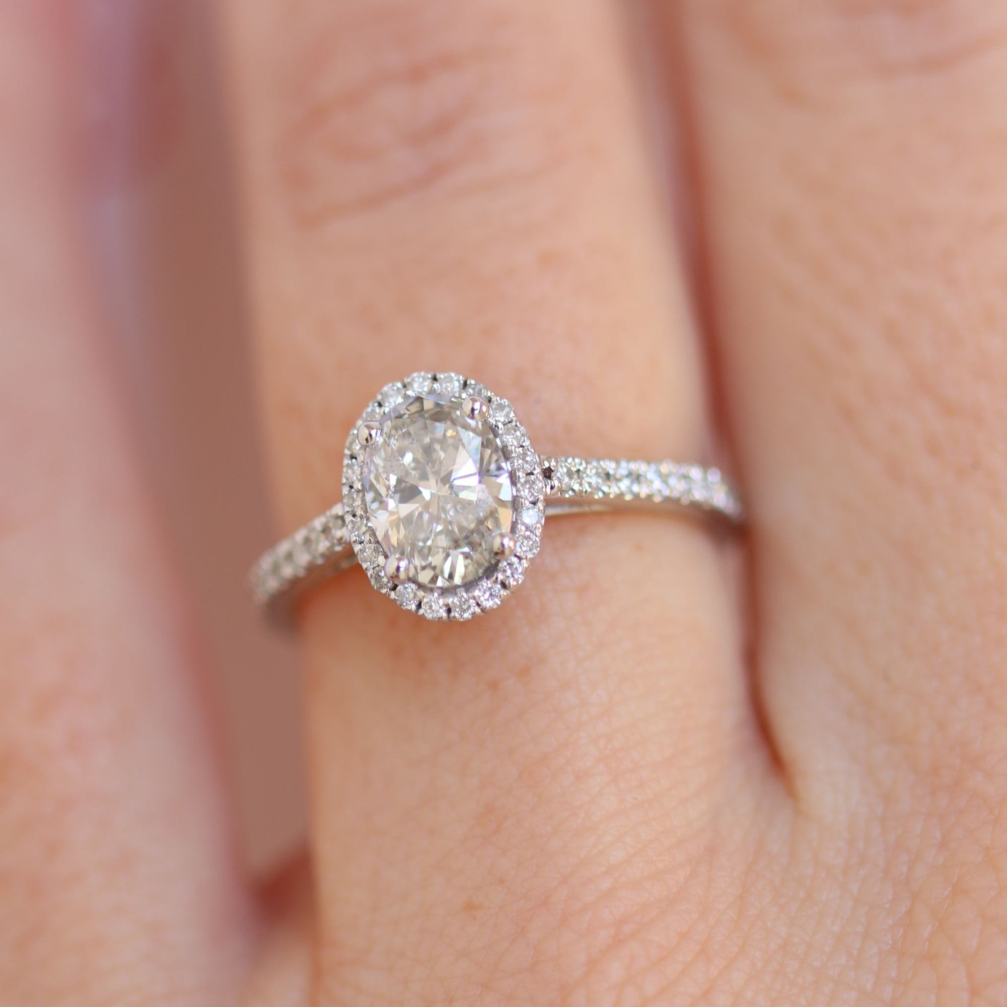 Oval Engagement Ring White Gold 14K | Etsy