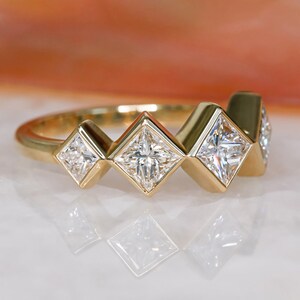 Princess Bezel, Five Stone Bezel Diamond Ring, Princess Cut Wedding ...