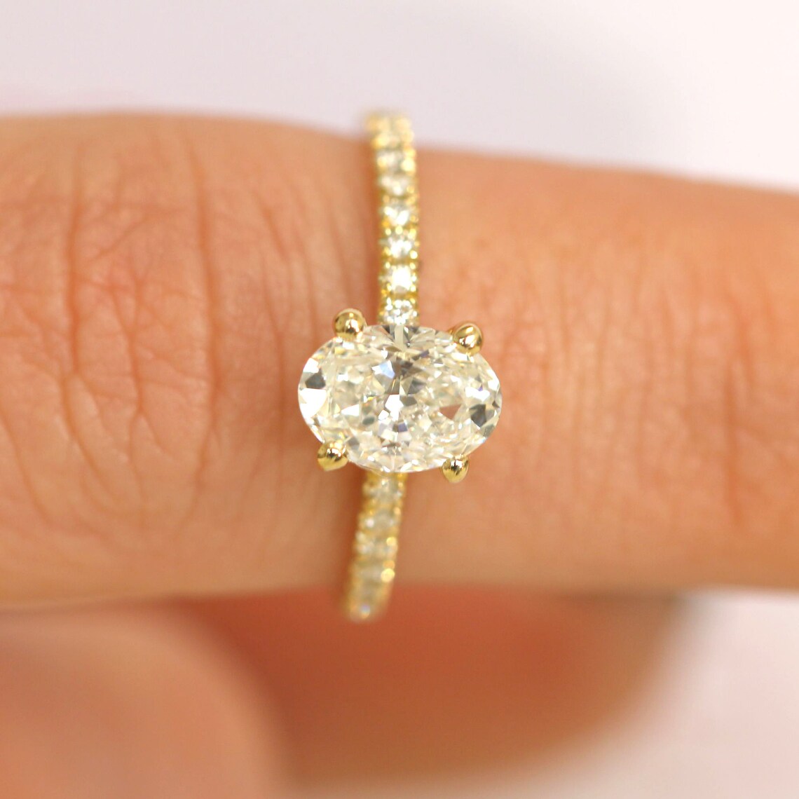 Dainty Oval Diamond Engagement Ring 14K Yellow Gold - Etsy