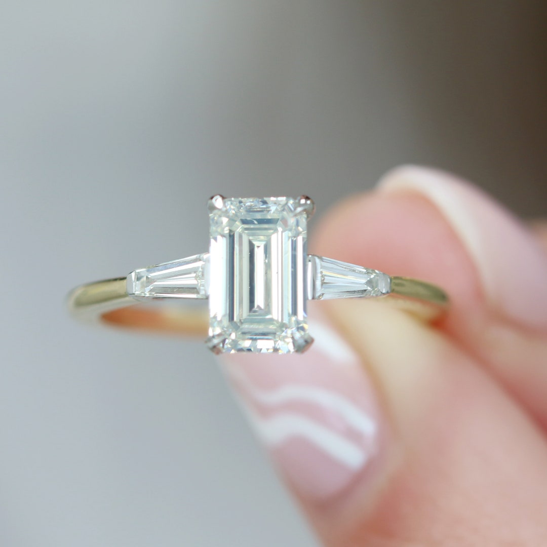 Emerald Cut Diamond Ring, 2 Carats Diamond Ring, Two Tone Engagement ...