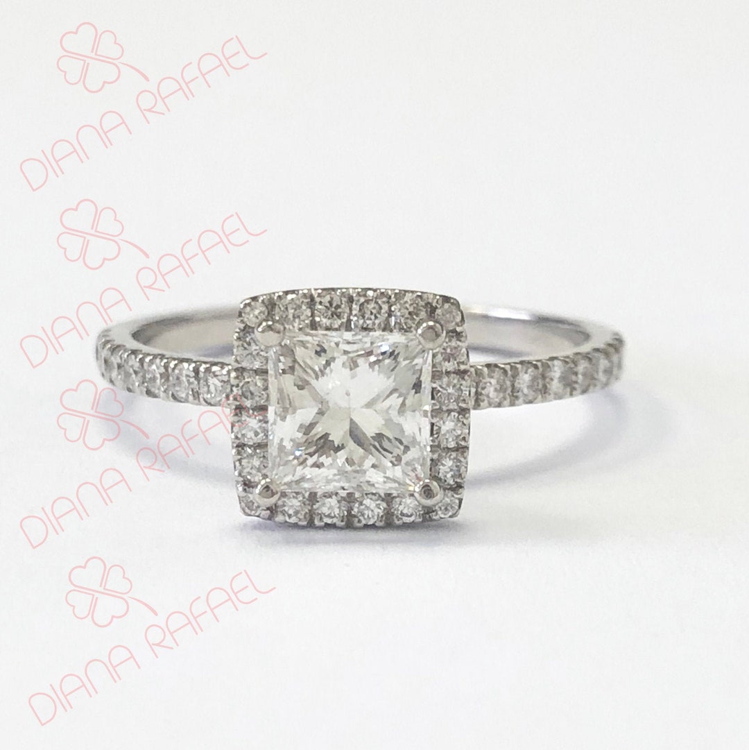 Princess Cut Diamond Ring, Halo Diamond White Gold Ring, Princess Halo ...