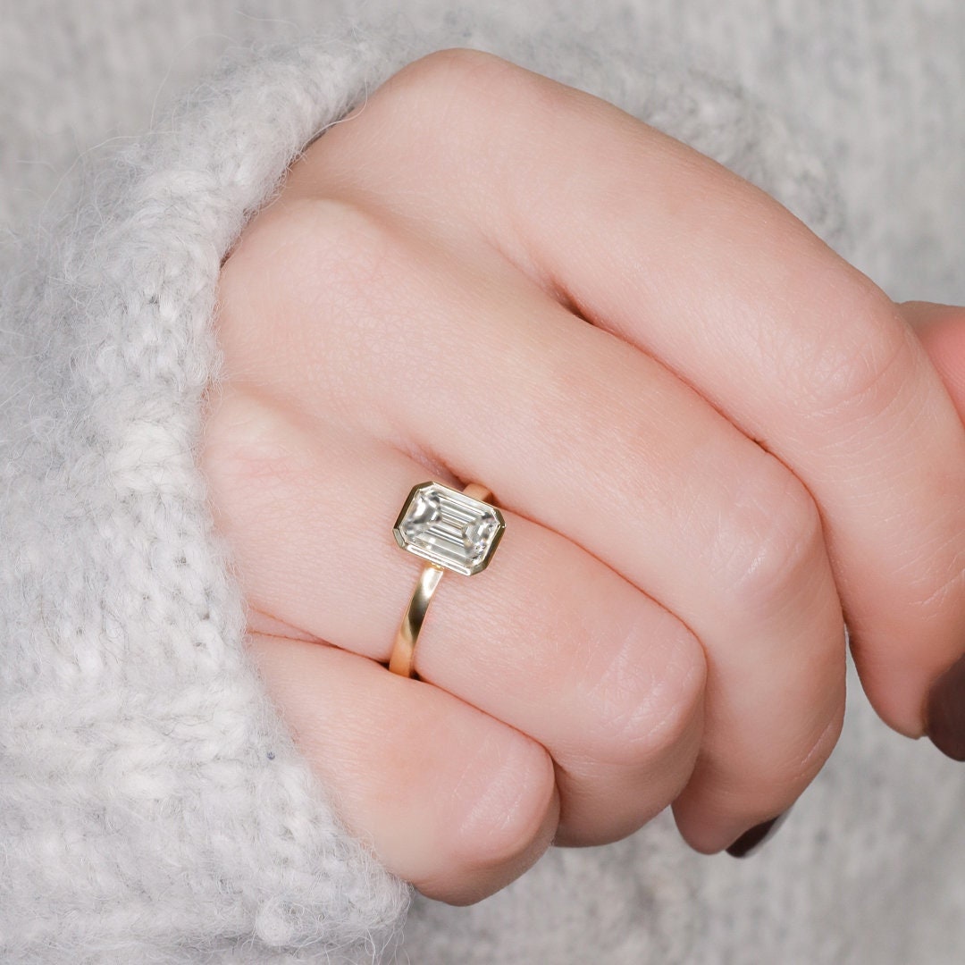Emerald Cut Diamond Bezel Ring, 2 Carat Emerald Cut Engagement Ring ... Emerald Cut Diamond Bezel Ring, 2 Carat Emerald Cut Engagement Ring ...