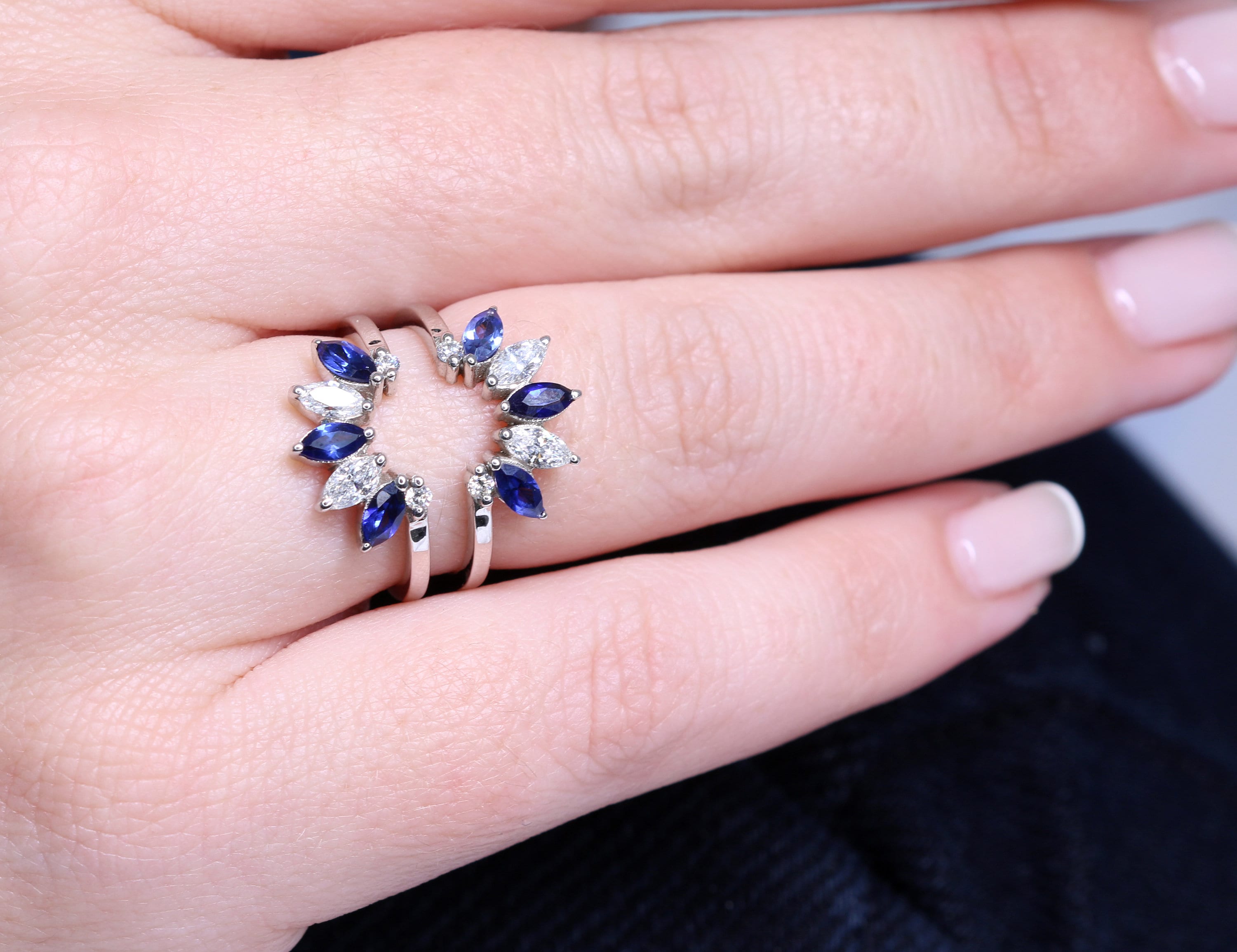 Diamond and Sapphire Ring, Oval Ring Enhancer, Engagement Ring Enhancer ...