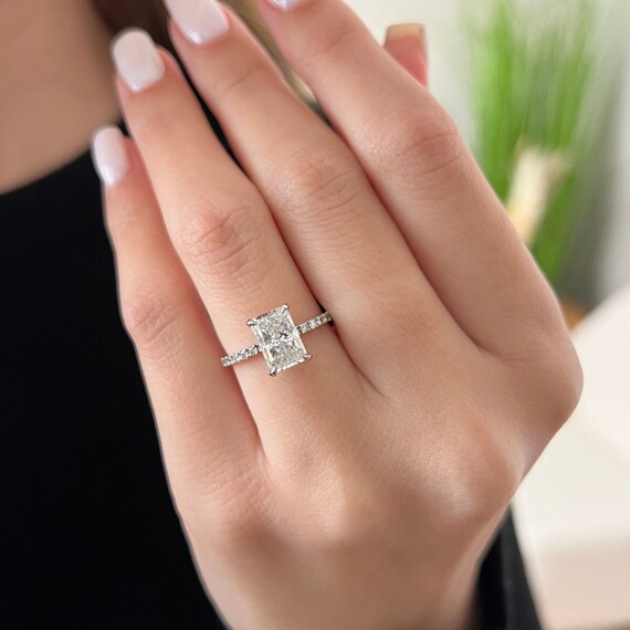Radiant Cut Engagement Ring Natural Diamond Jewelry 14k Diamond Engagement Ring for Women Radiant Diamond Ring Hidden Halo Diamond Ring Etsy Australia