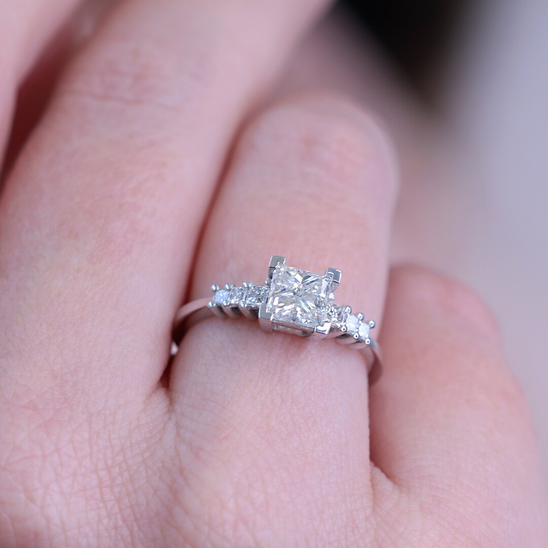 Diamond Ring, Princess Cut Gold Ring, Square Diamond Ring White Gold ...