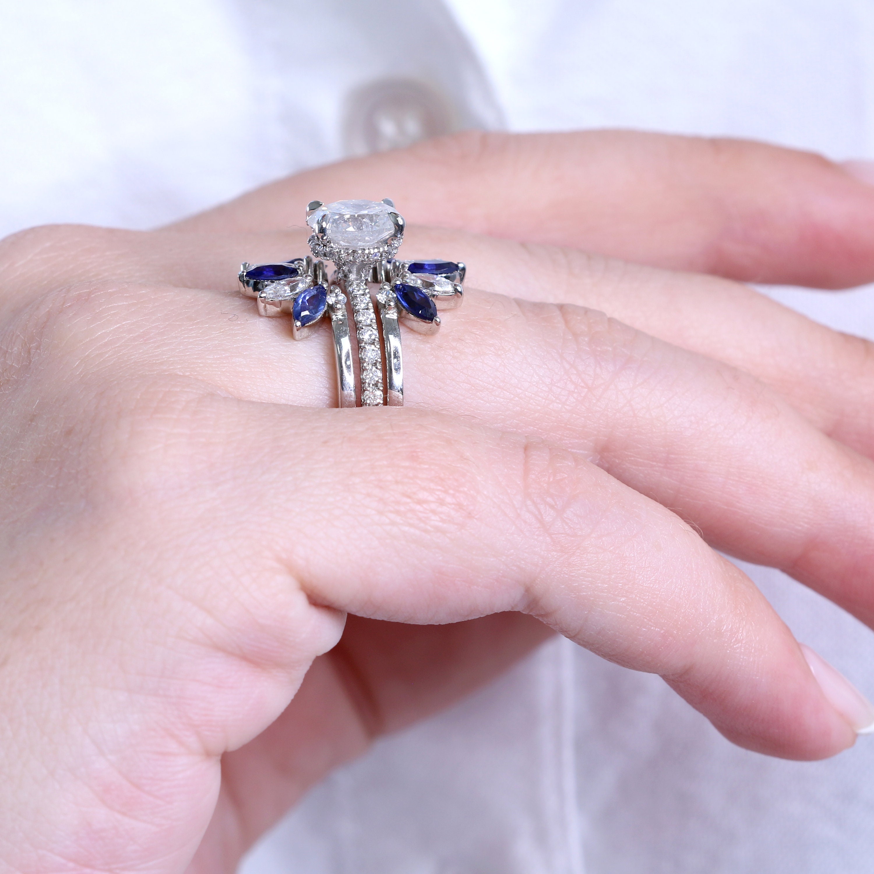 Diamond and Sapphire Ring, Oval Ring Enhancer, Engagement Ring Enhancer ...