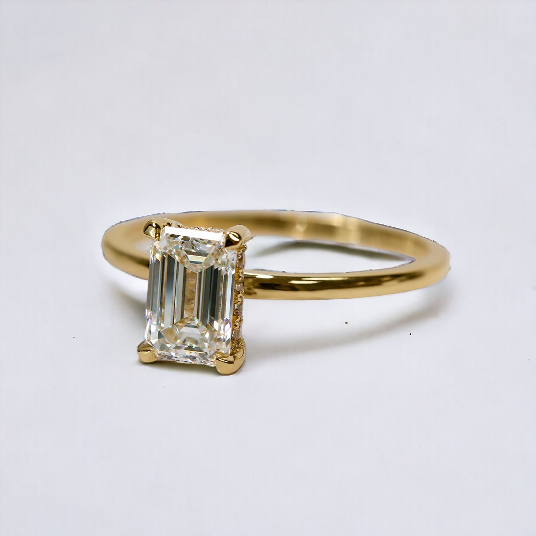 1 Carat Emerald Cut Natural Diamond Solitaire Elongated Engagement Ring ...