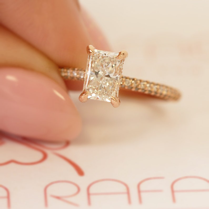 Radiant Cut Diamond Ring Rose Gold Radiant Diamond Engagement | Etsy