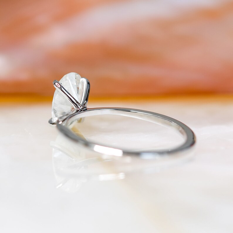 Thin Band Oval Diamond Engagement Ring Genuine Natural - Etsy