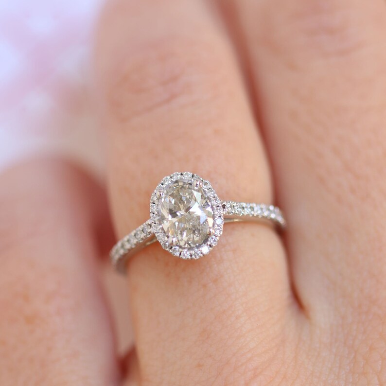 Oval Engagement Ring White Gold 14K | Etsy