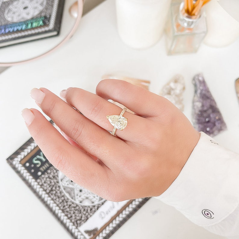 Buy 3.6 CT Pear Diamond Ring, Teardrop Engagement Ring, Diamond ...