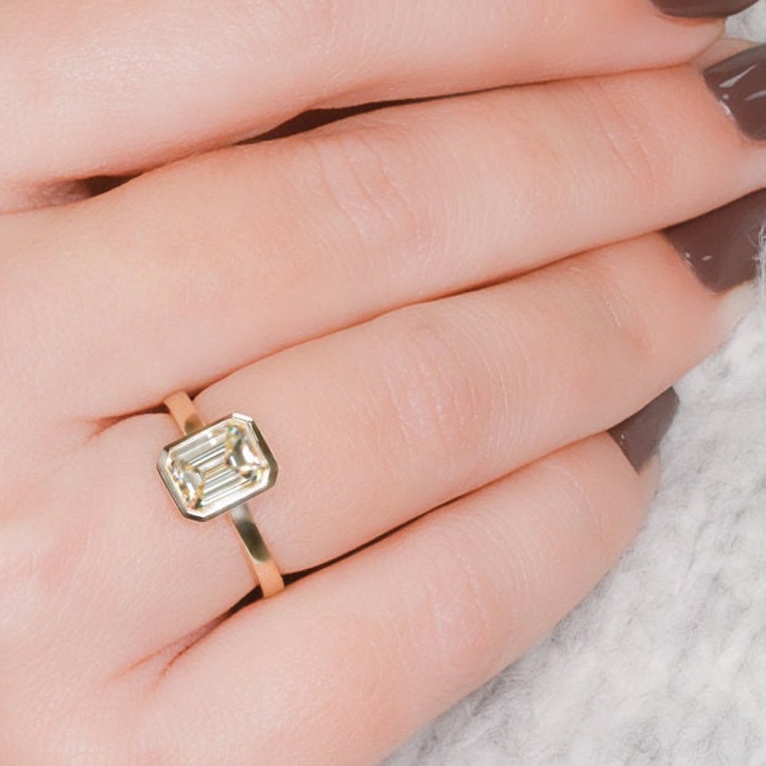 Emerald Cut Diamond Ring, Solid Gold Diamond Engagement Ring, Emerald ...