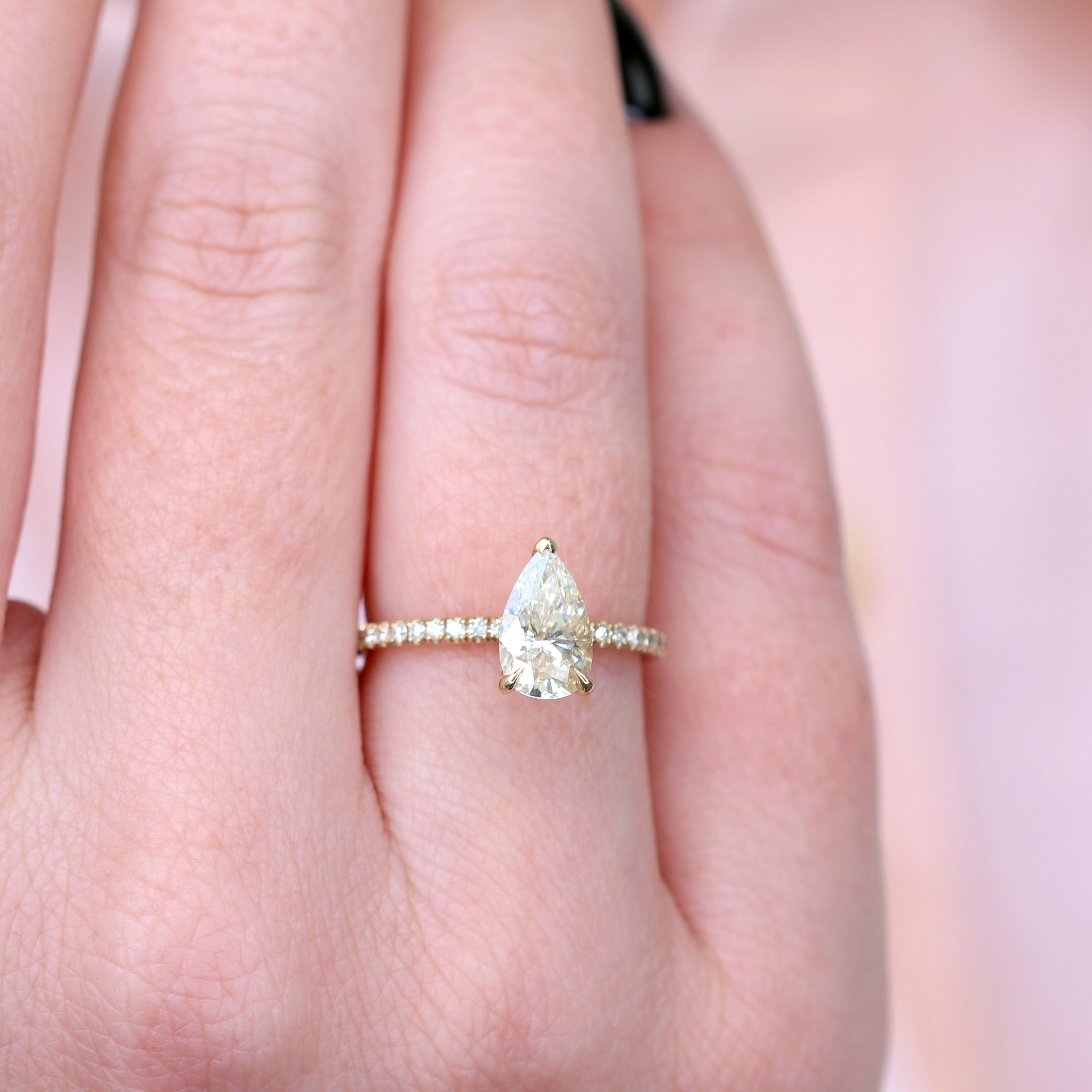 Pear Diamond Engagement Ring Yellow Gold Pear Diamond Ring | Etsy