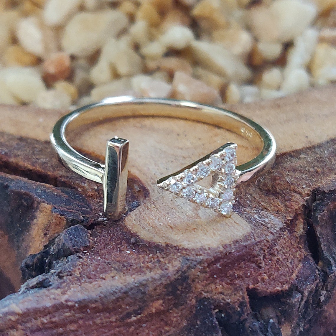 Open Diamond Ring Triangle Ring Delicate Ring Yellow Gold - Etsy