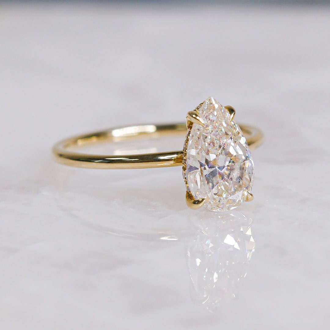 Pear Solitaire Ring, Natural Engagement Ring, Pear Cut Diamond Ring ...