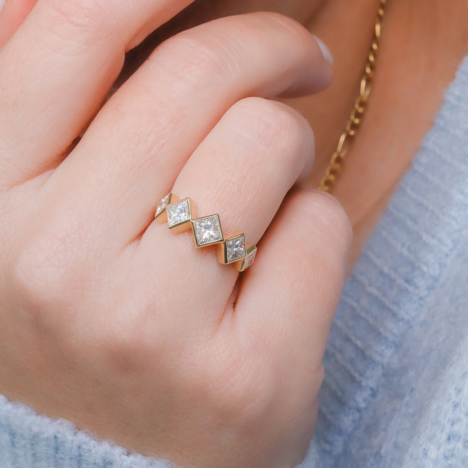 Princess Bezel, Five Stone Bezel Diamond Ring, Princess Cut Wedding ...