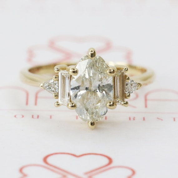 Multi-shaped Diamond Engagement Ring Elongated Oval Diamond - Etsy
