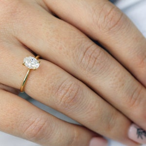 Thin Band Oval Diamond Engagement Ring Genuine Natural | Etsy