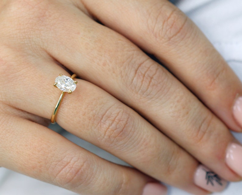 Thin Band Oval Diamond Engagement Ring Genuine Natural | Etsy